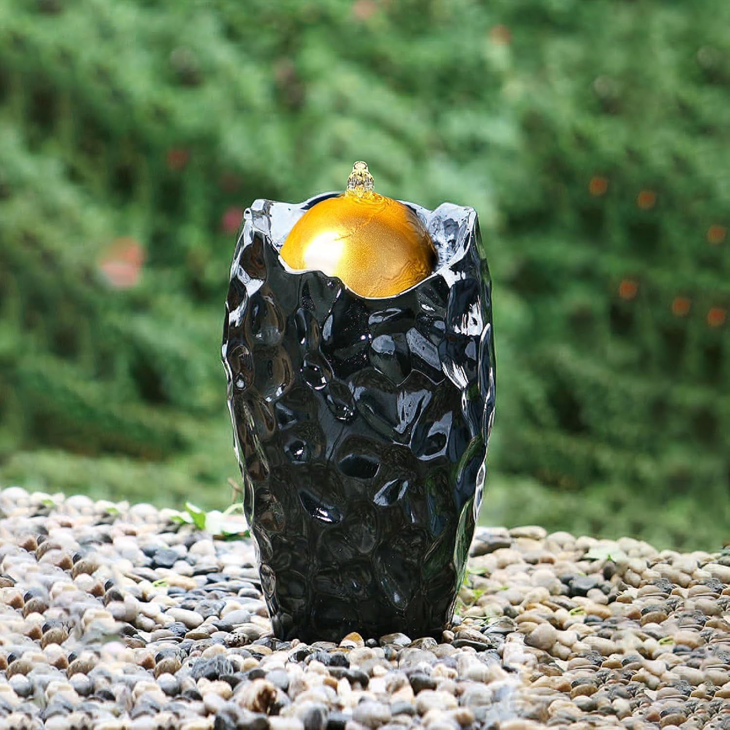 Gold Ball Zen Fountain Indoor/Outdoor Garden Glossy Black Broken ...