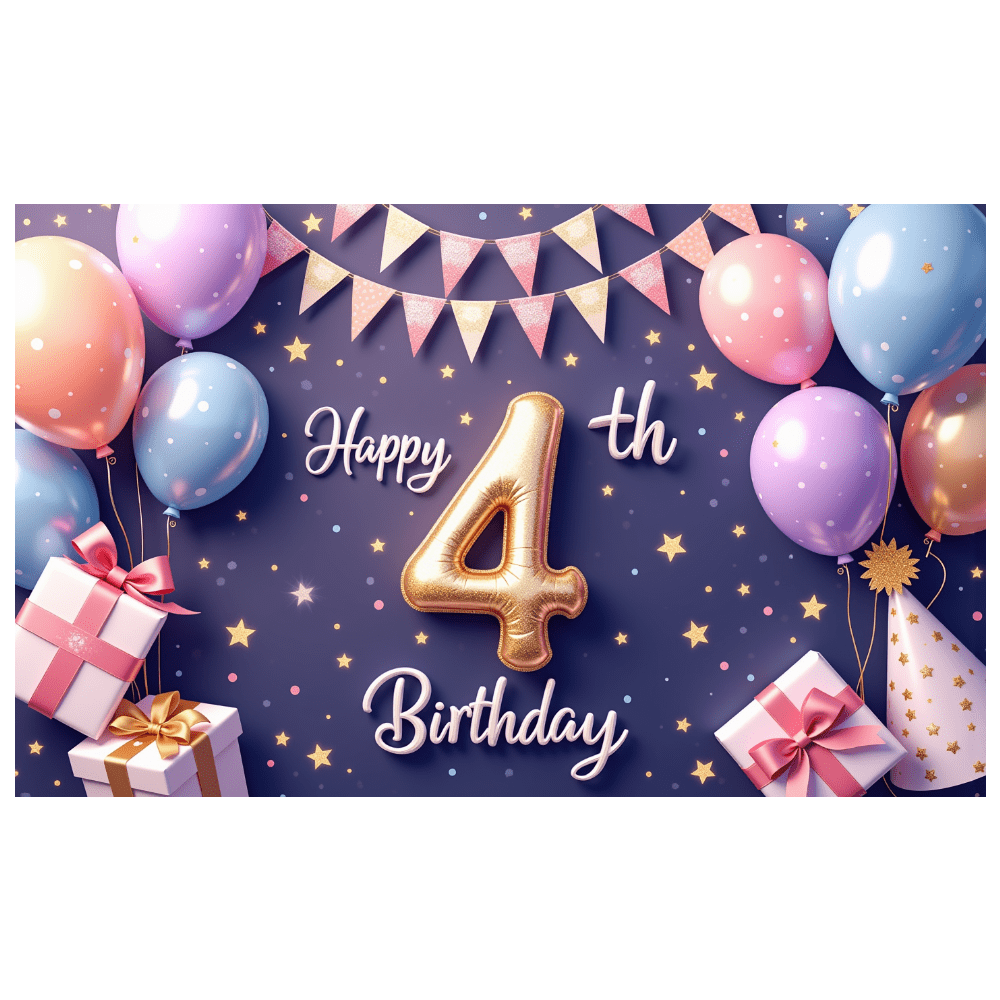 Gold Balloon Birthday Banner Decorative Design Kids Party Backdrop ...