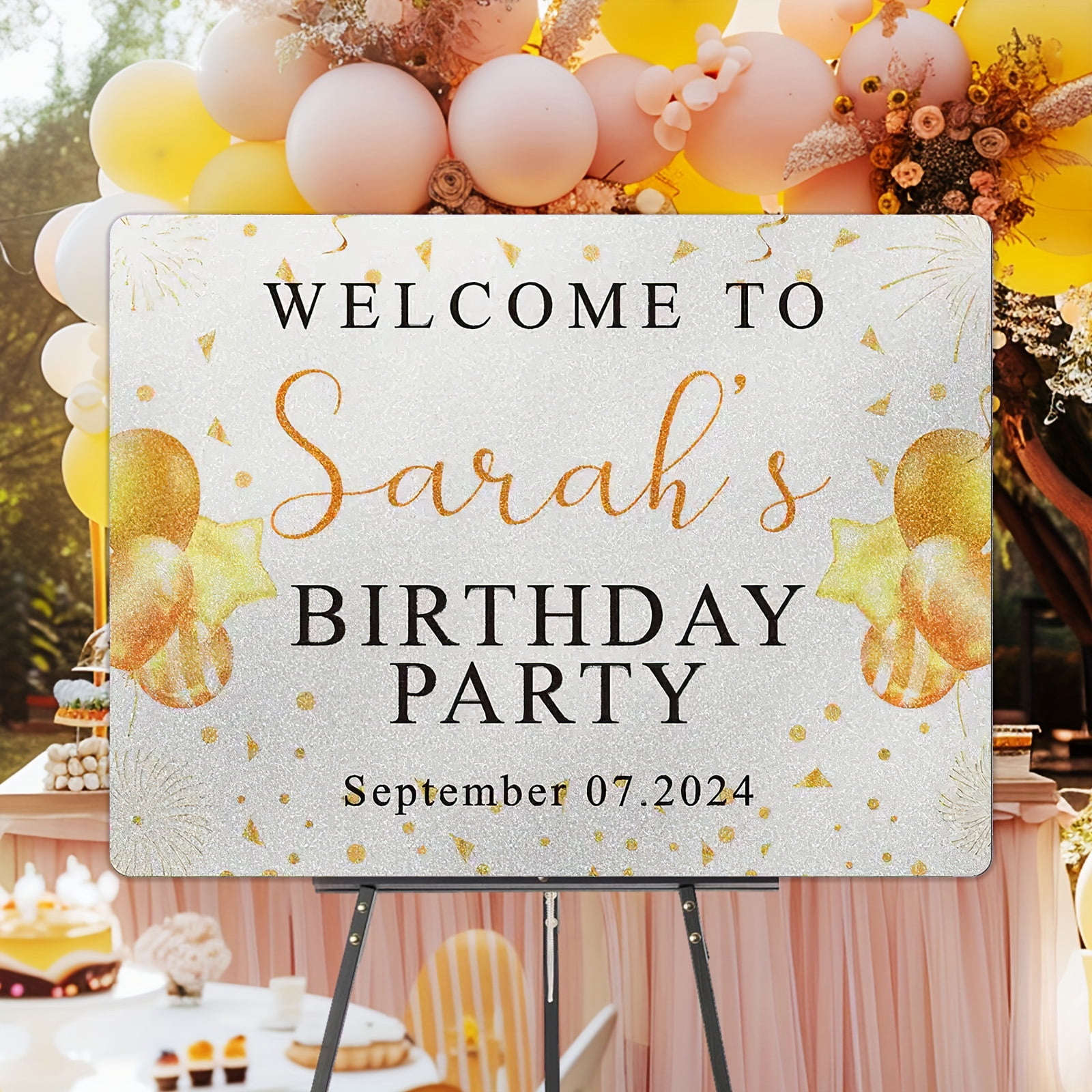 Gold Balloon Wedding Sign, Modern Baptism Plaque, Birthday Welcome ...