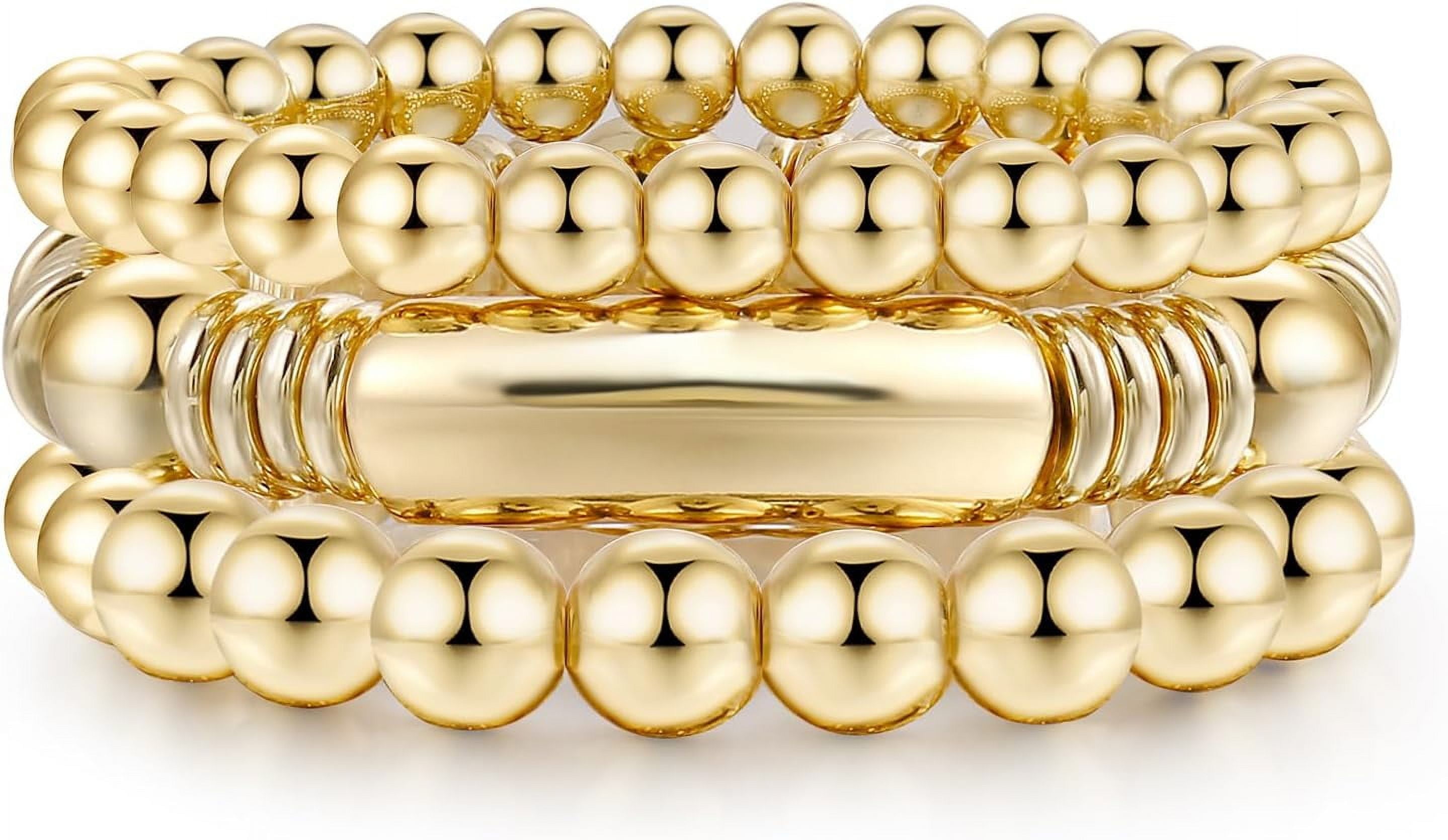 Gold Bangles Bracelet for Women Chunky Curved Stacking Plated Bead Ball ...