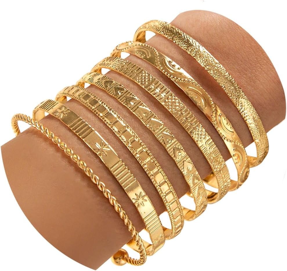 Gold Bangles Bracelets Top For Women, 14k Gold Electroplated Stackable ...
