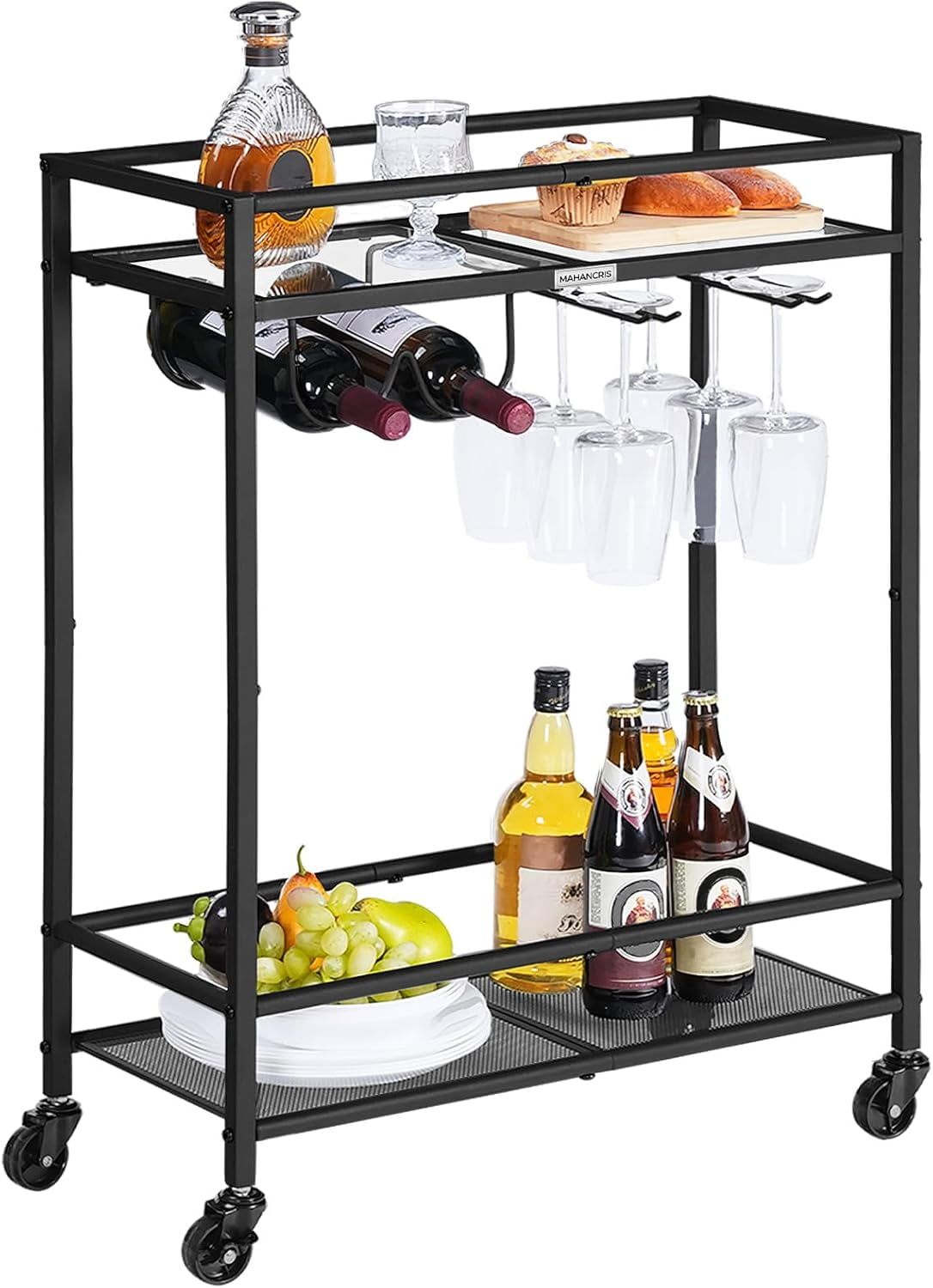 Gold Bar Cart, Beverage Cart with Wheels, Bar Cart for The Home, 2-Tier ...
