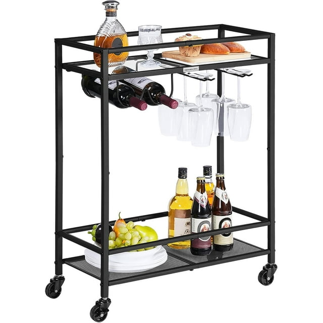 Gold Bar Cart, Serving Cart for Home, Beverage Cart with Wine Rack and ...