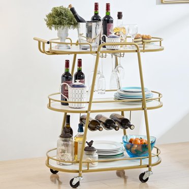 ABBSR Gold Metal Bar Cart,Mobile Serving Cart with Handles,Portable ...
