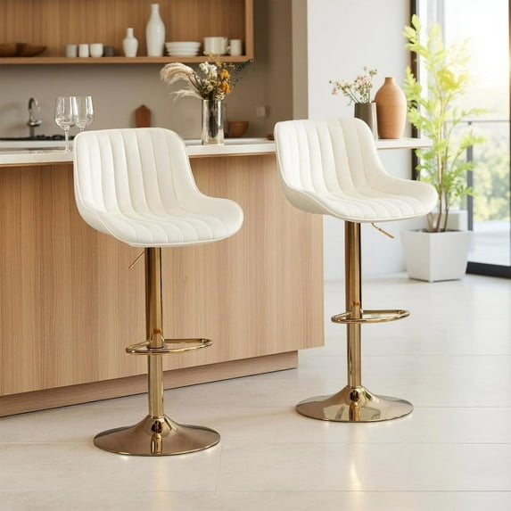 Gold Bar Stools Set of 2，Adjustable Modern Counter Height Stools with ...