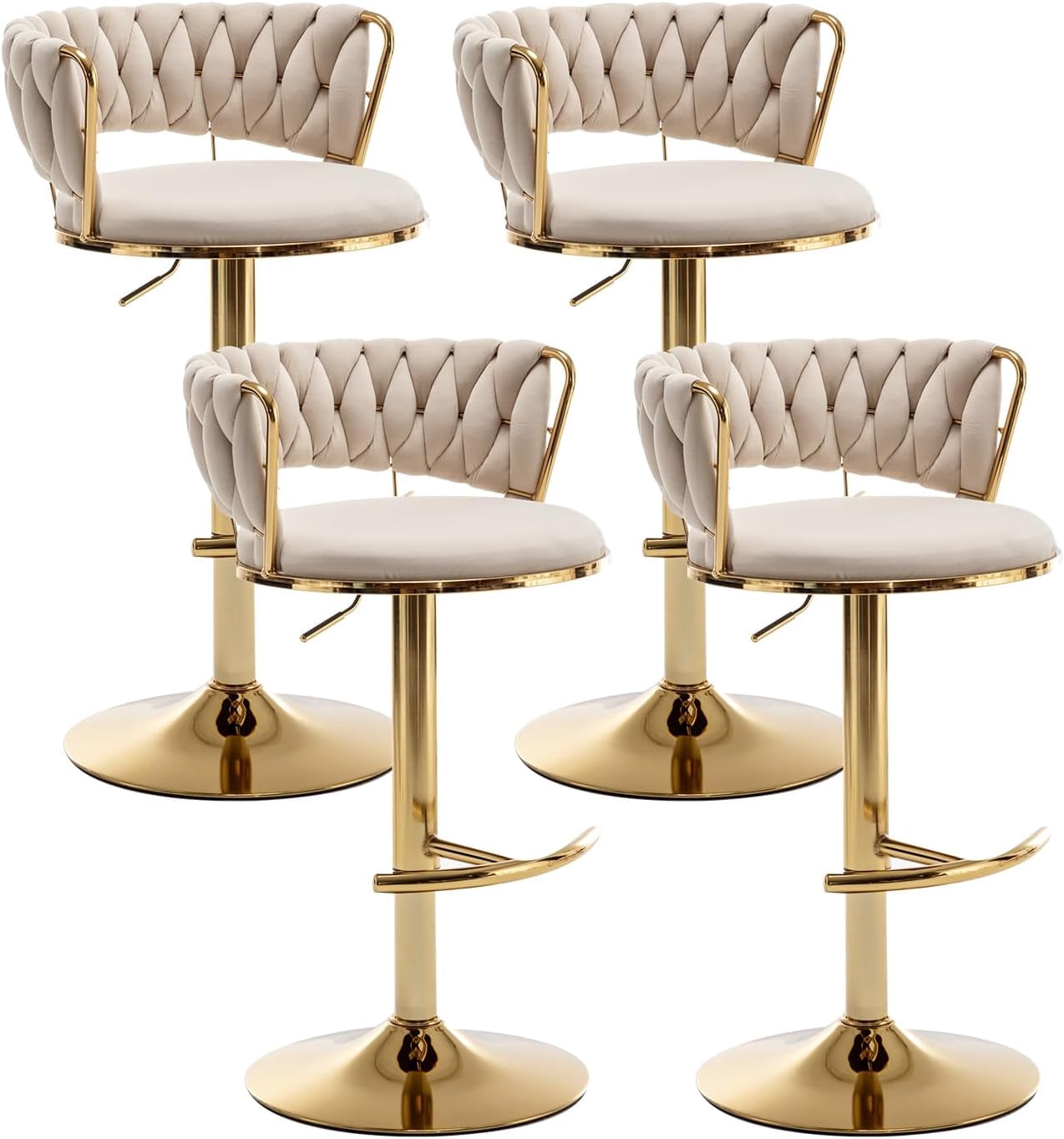 Gold Bar Stools Set of 4, Counter Height Bar Stools with Low Back ...