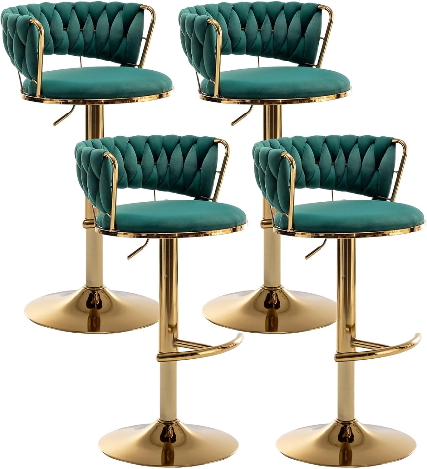 Gold Bar Stools Set of 4, Counter Height Bar Stools with Low Back ...