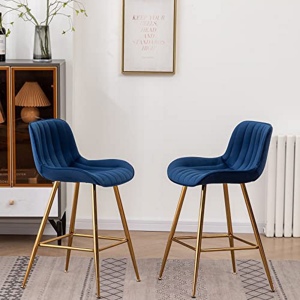 Gold Bar Stools Set of 2, Green Velvet Bar Height Stools，Island Chairs ...
