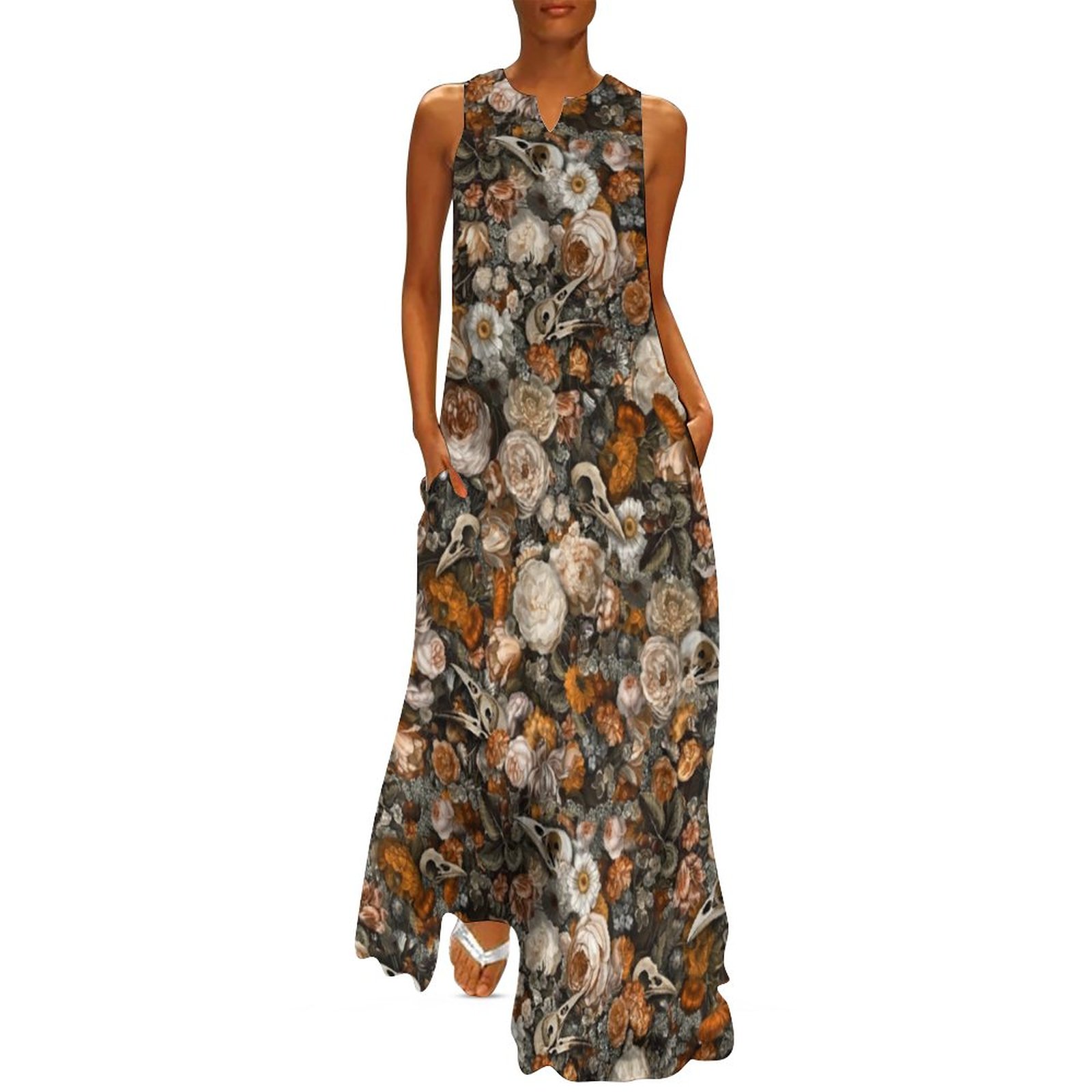 Gold Baroque Dress Summer Oriental Vintage Damask Aesthetic Casual Long ...