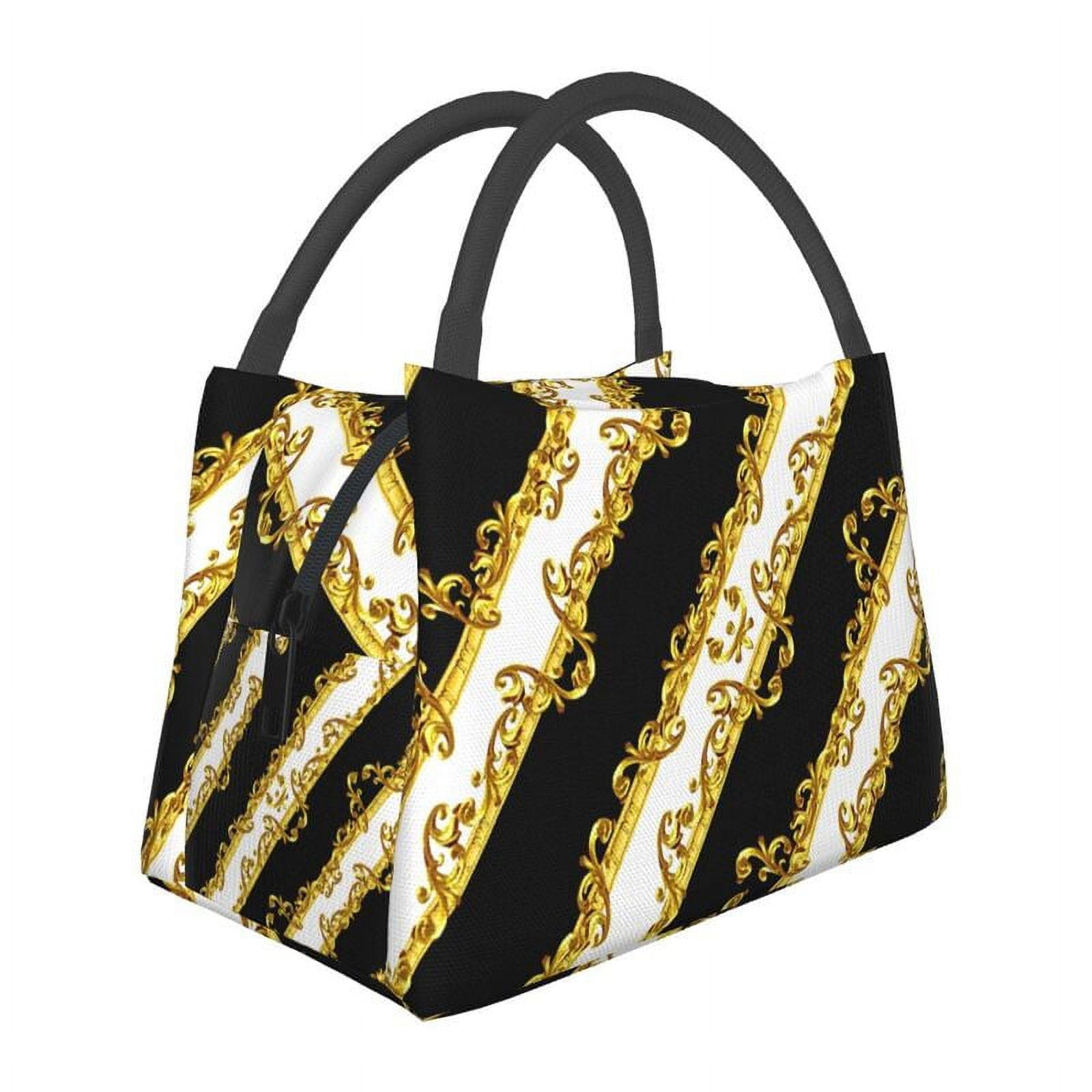 Gold Baroque Elegance Insulated Lunch Bags for Women Geometric Patterns ...