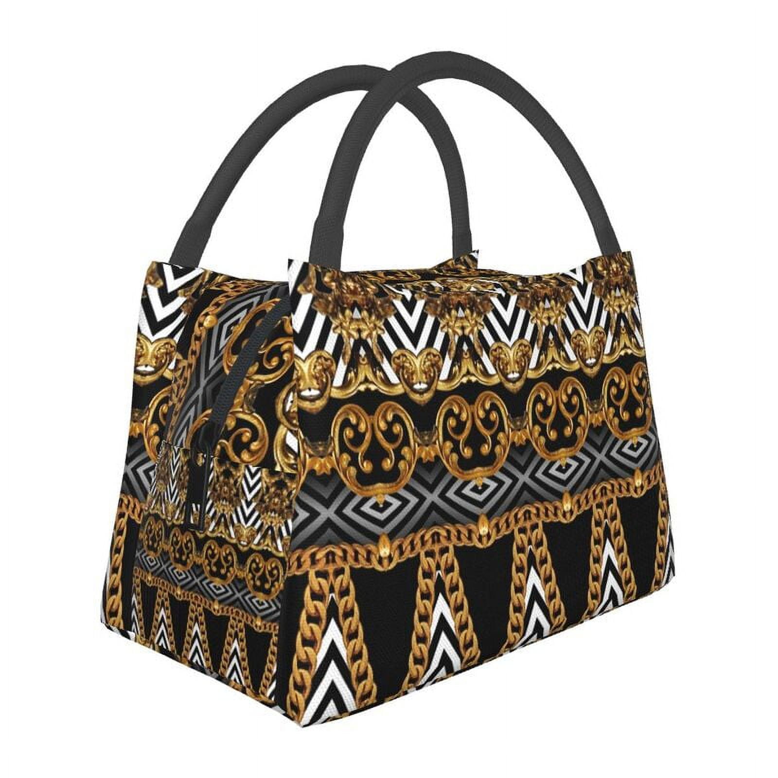 Gold Baroque Elegance Insulated Lunch Bags for Women Geometric Patterns ...