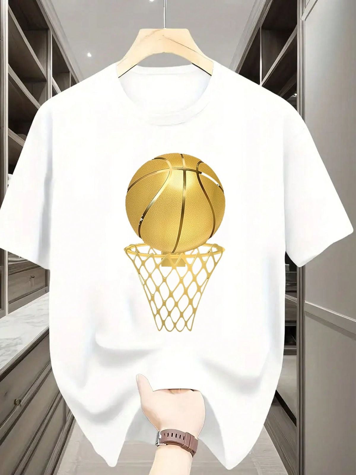 Gold Basketball Hoop Graphic Shirt Luxury Sports Style Minimalist ...