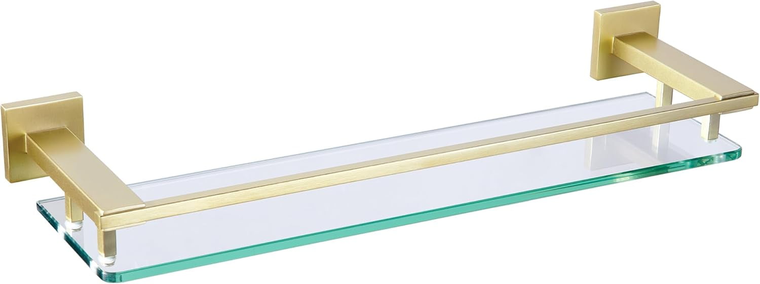 Gold Bathroom Shelf Glass Shelves 20-Inch Floating Tempered Glass Shelf ...