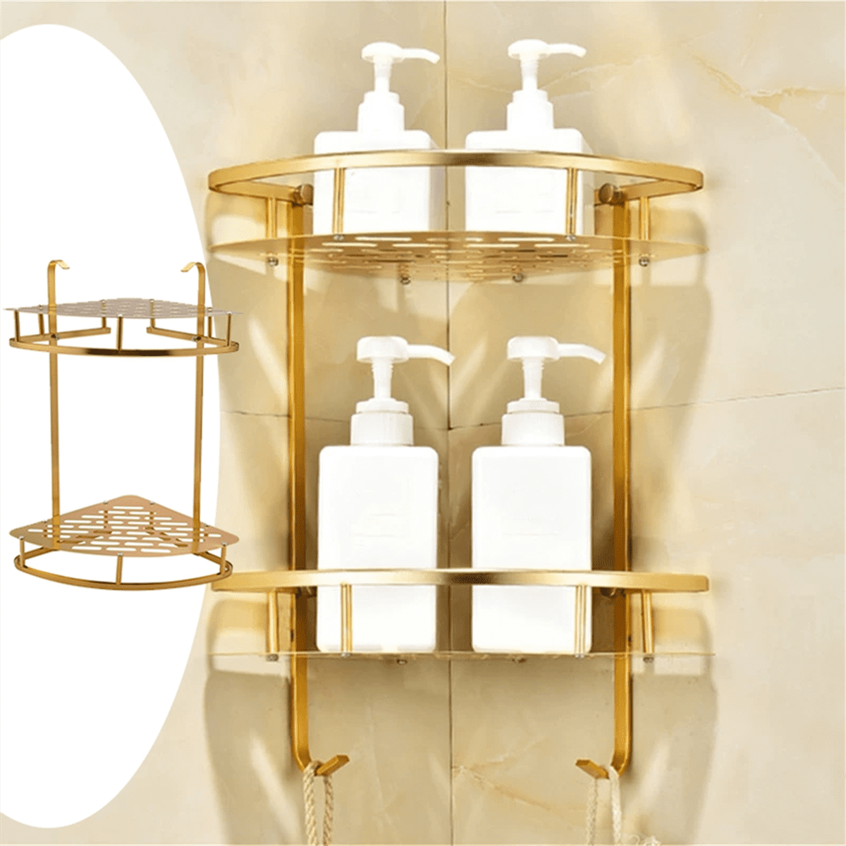 Gold Bathroom Shelf Shower Wall Mounted Corner Basket Shampoo Storage ...