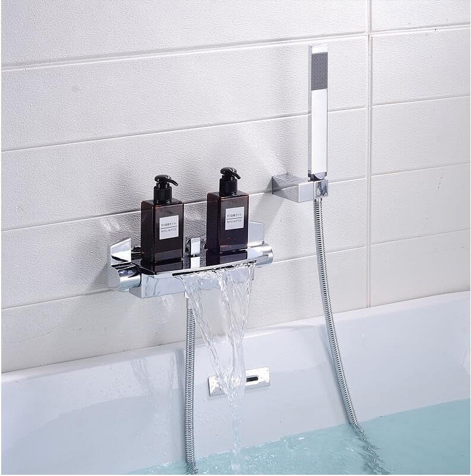 Gold Bathroom Solid Brass Bathtub faucet Set Matte Black Waterfall ...