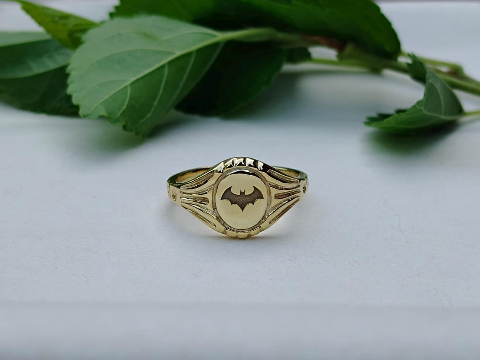 Gold Batman Ring ~ Engraved Batman wings Dainty Signet Ring ~ Superhero ...