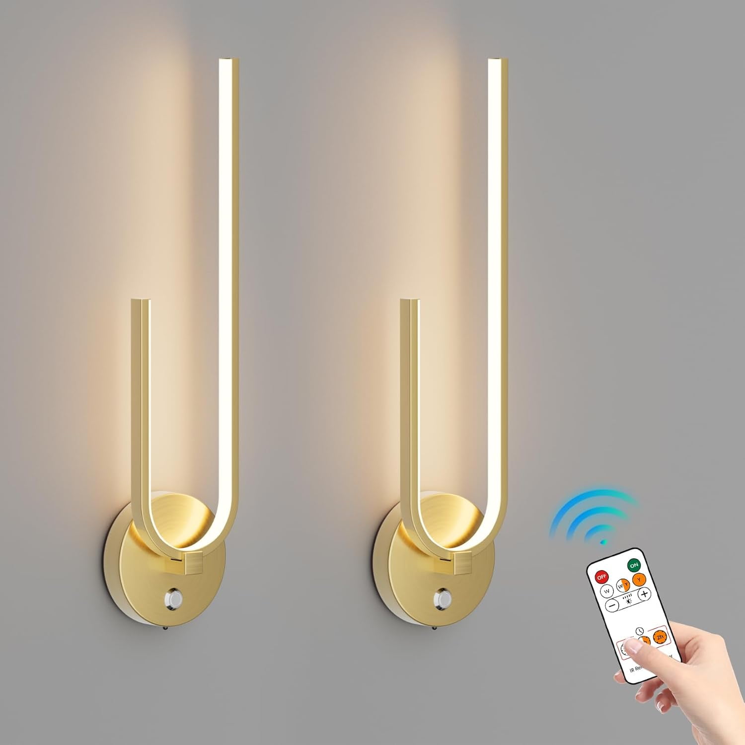 Gold Battery Operated Wall Sconces with Remote Control, Rechargeable ...