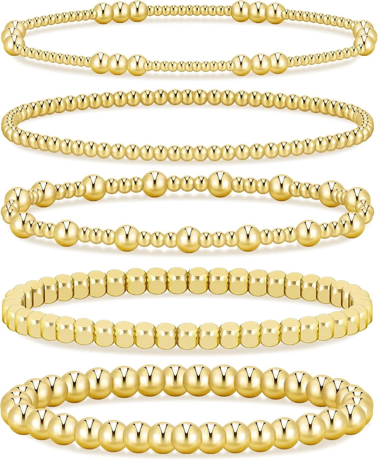 Gold Beaded Bracelets for Women, 14K Real Gold Plated Jewelry for Women ...