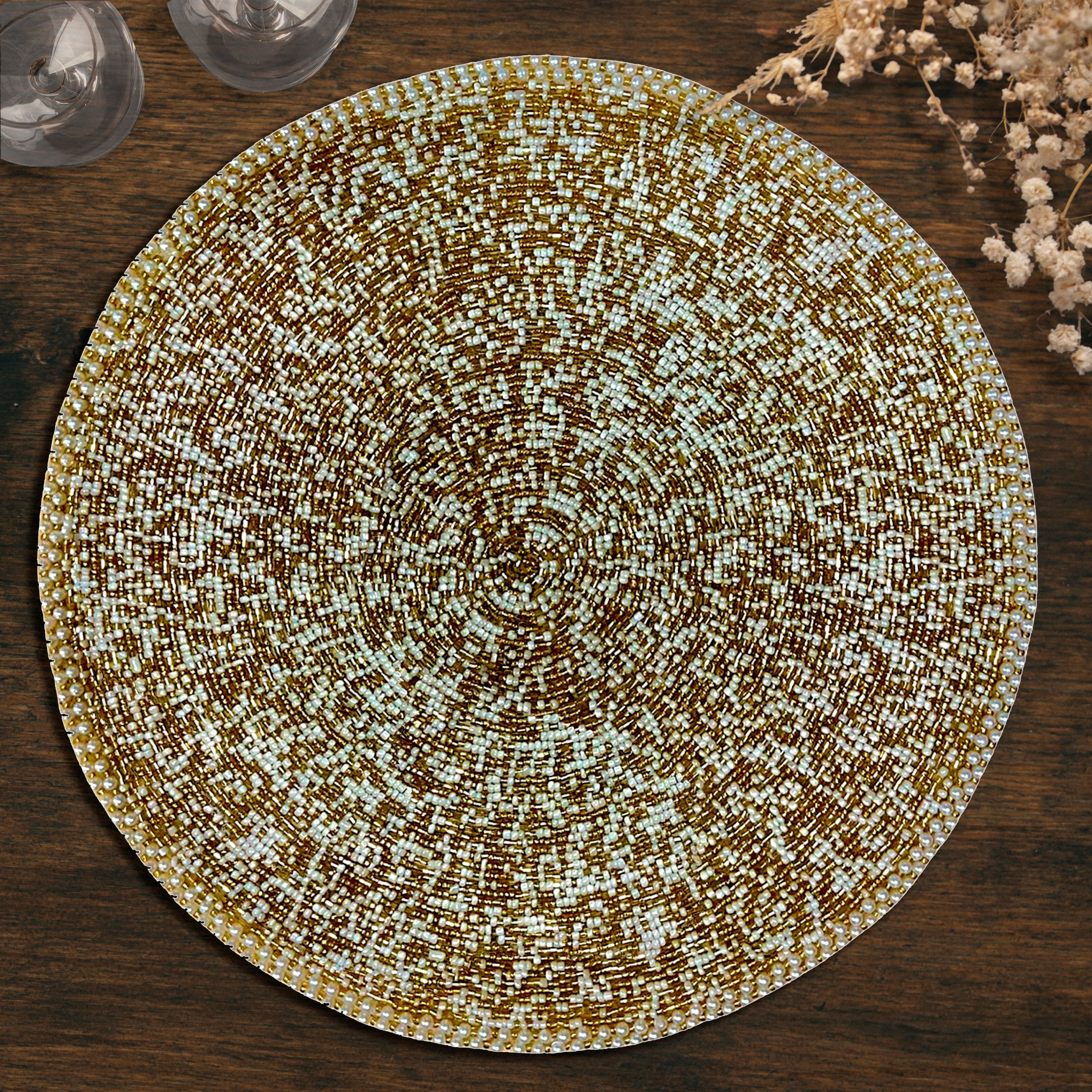 Gold Beaded Placemats Pack of 1 for Dining Coffee Table Scratch Heat ...
