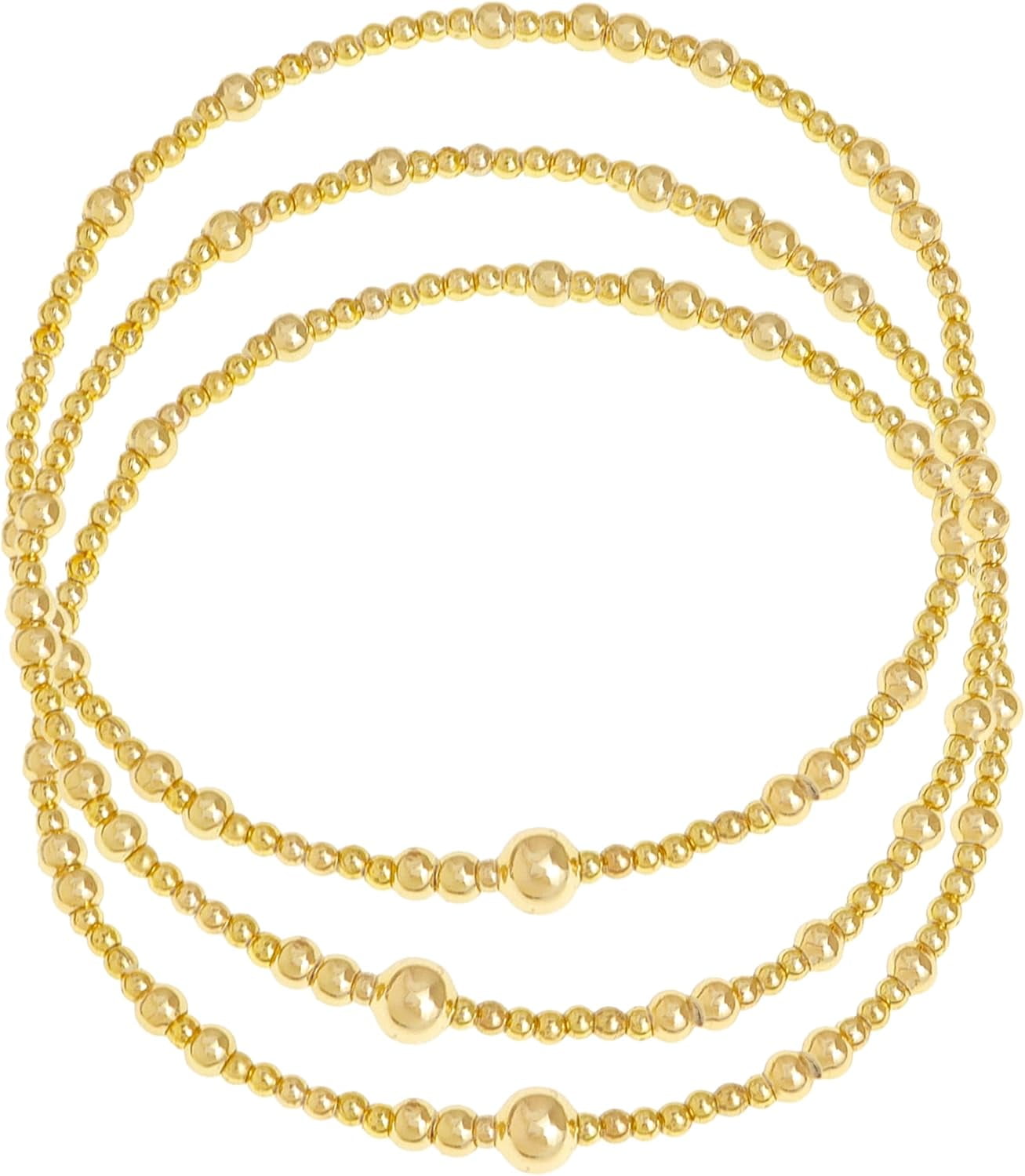 Gold Beaded Stretch Stack Bracelets Set For Women, Trendy Stackable ...