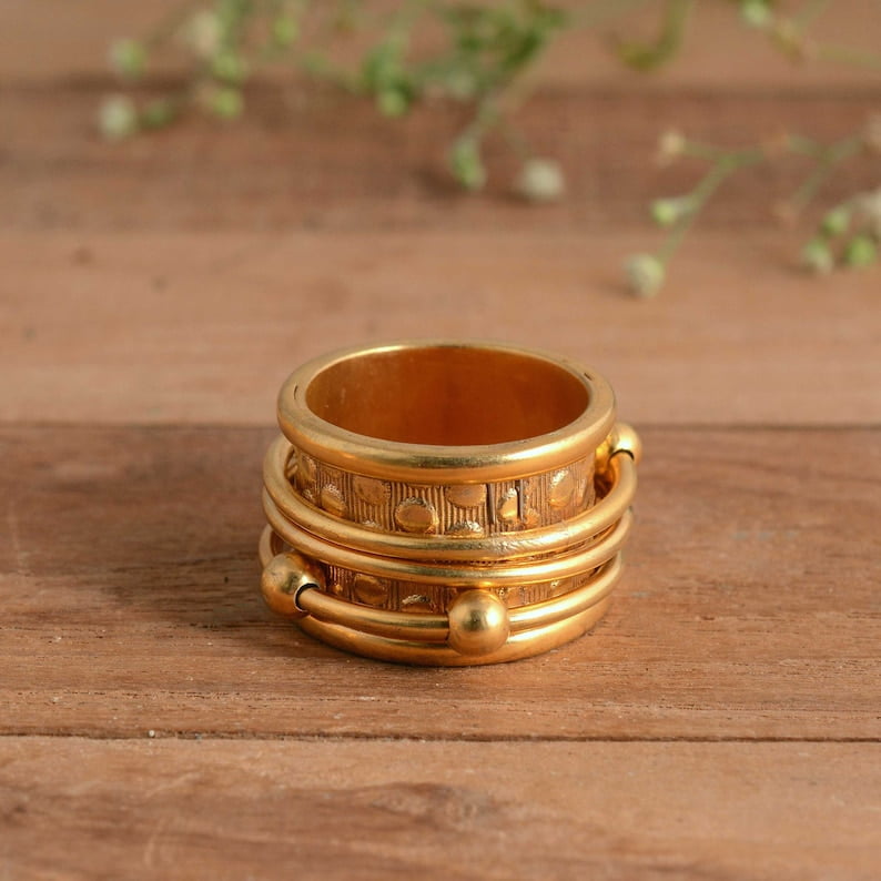Gold Beads Spinner Ring – Anti-Stress Anxiety Relief Fidget Ring for ...