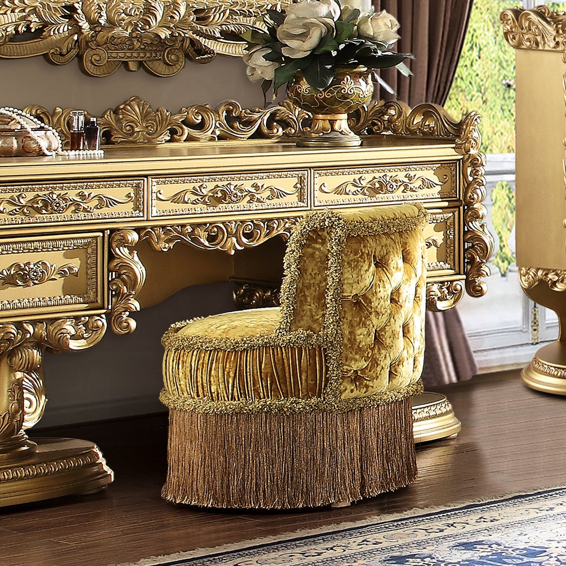 Gold Bedroom Vanity Stool | Inspired by Rococo Style | Composite Wood ...