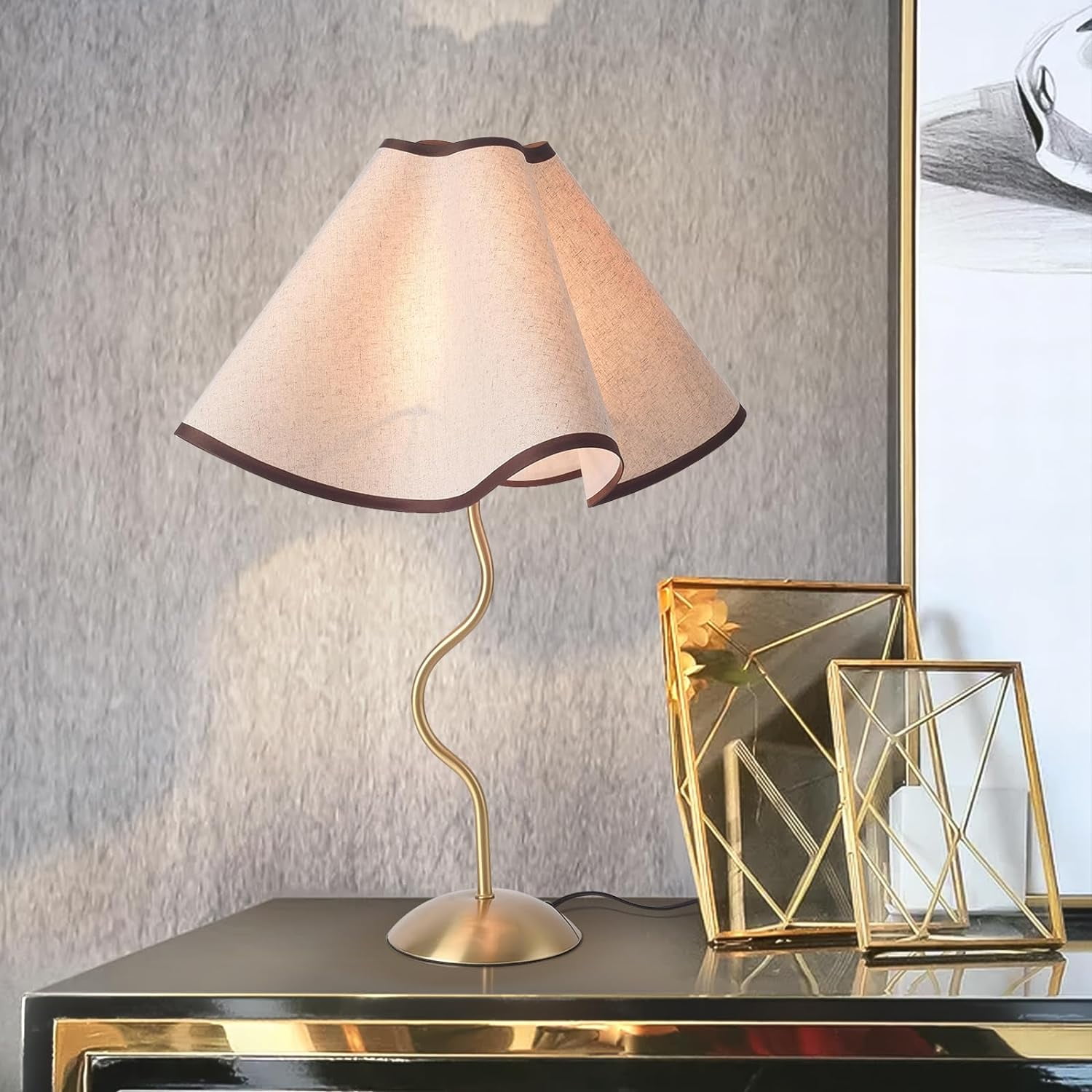 Gold Bedside Table Lamp for Bedroom, Brass Gold Pleated Table Lamps ...
