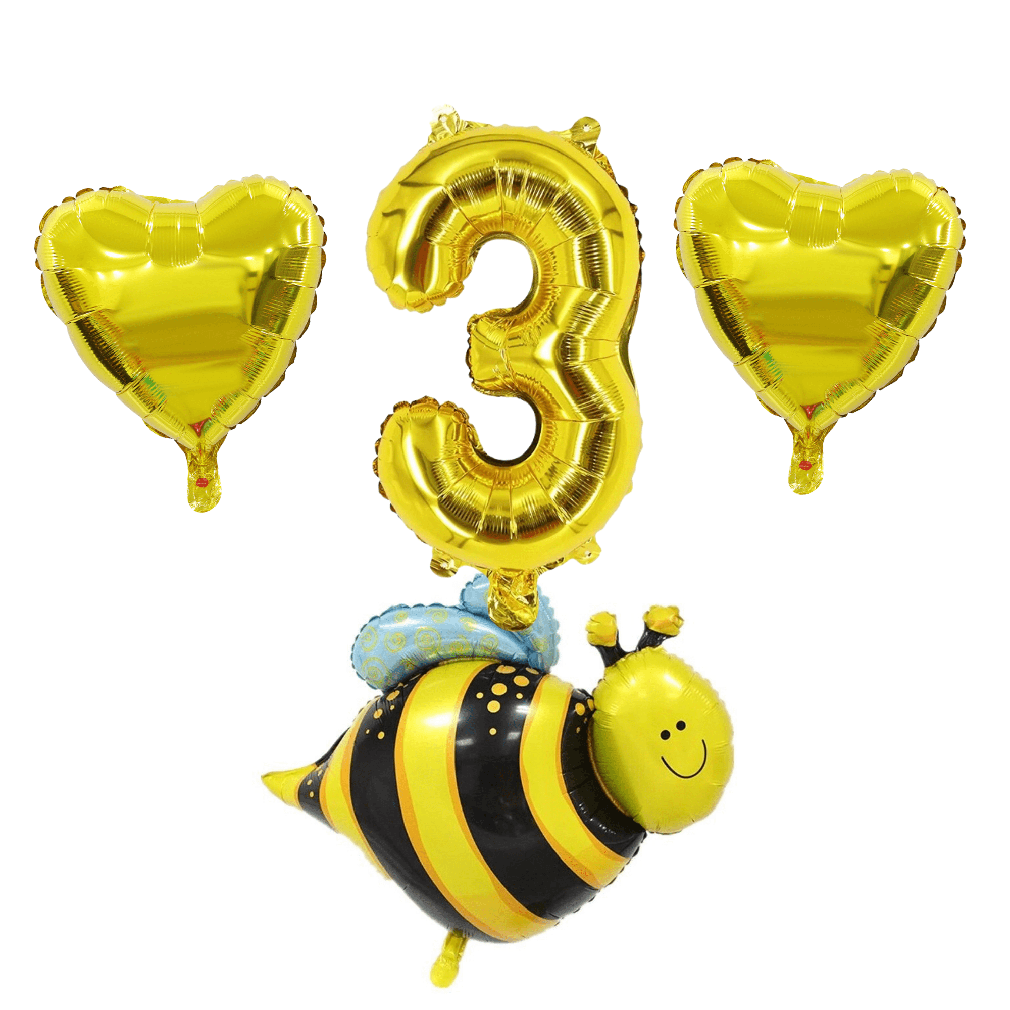 Gold Bee 3rd Birthday Party Balloons Number 3 Foil Set - Walmart.com