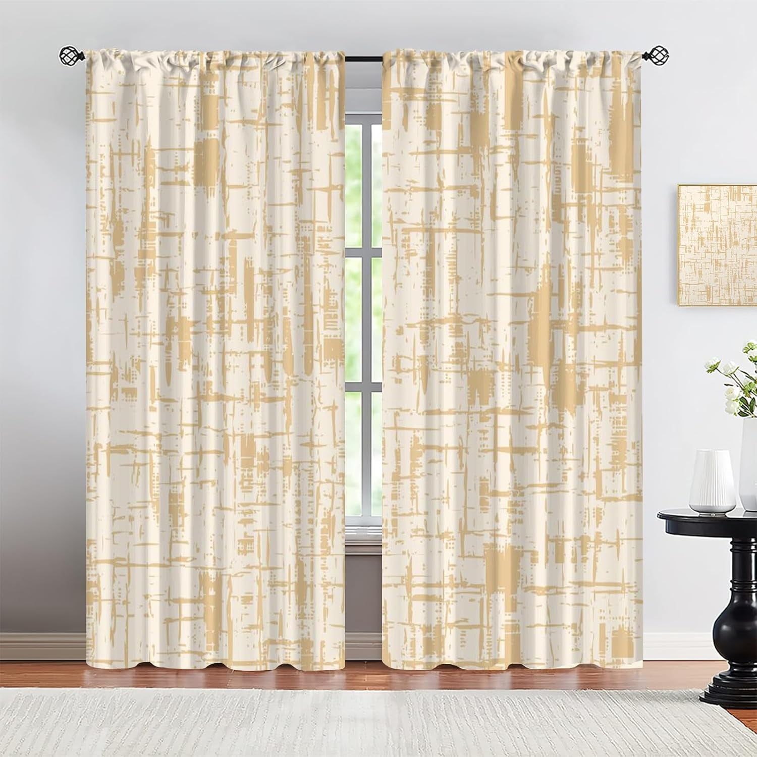 Gold and Beige Kids Window Curtains & Drapes, Abstract Mosaic Graffiti ...