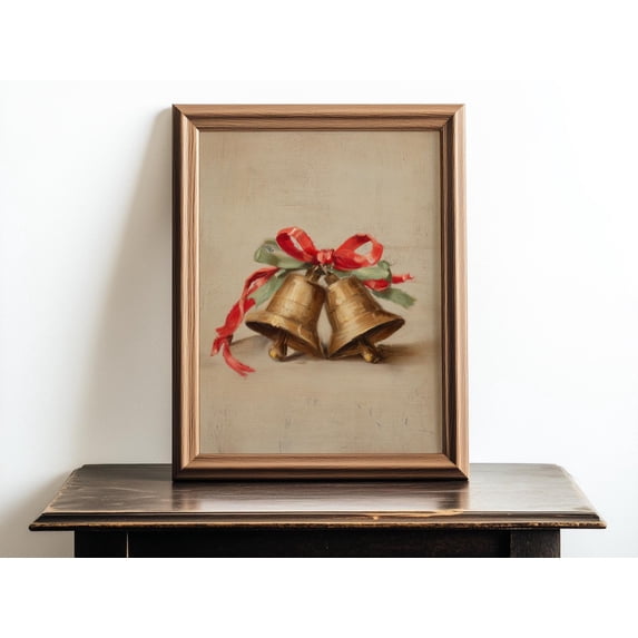 Gold Bells Ribbon Festive Wall Art, Unframed Paper Print Size 12x18 ...