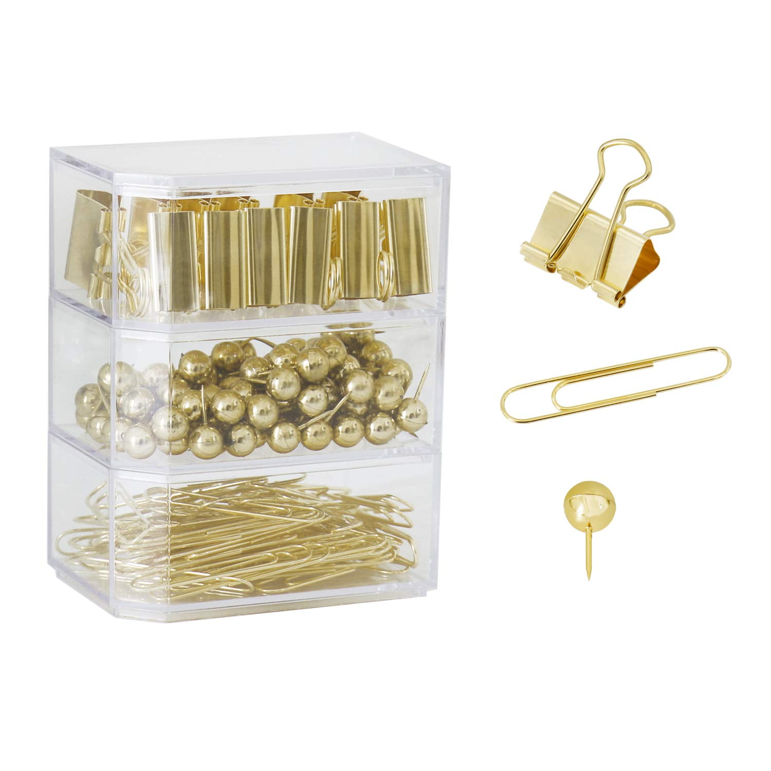 Gold Binder Paper Clips Set,182pcs Large Paper Clips,Binder Clips,Push ...