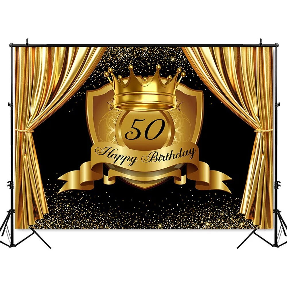 Gold Birthday Background 50th Birthday Party Decoration Royal Crown ...