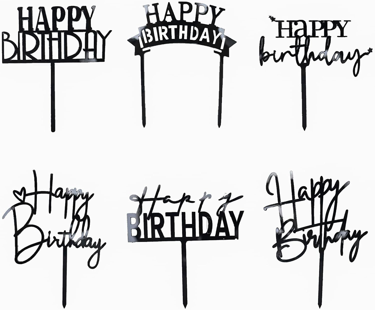 Gold Birthday Cake Topper, 6pcs Acrylic Birthday Cake Toppers Happy ...