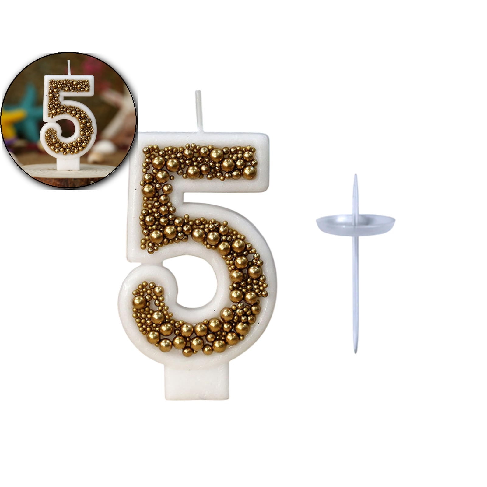 Gold Birthday Candles for Cake Golden Pearl Number Candle Happy ...