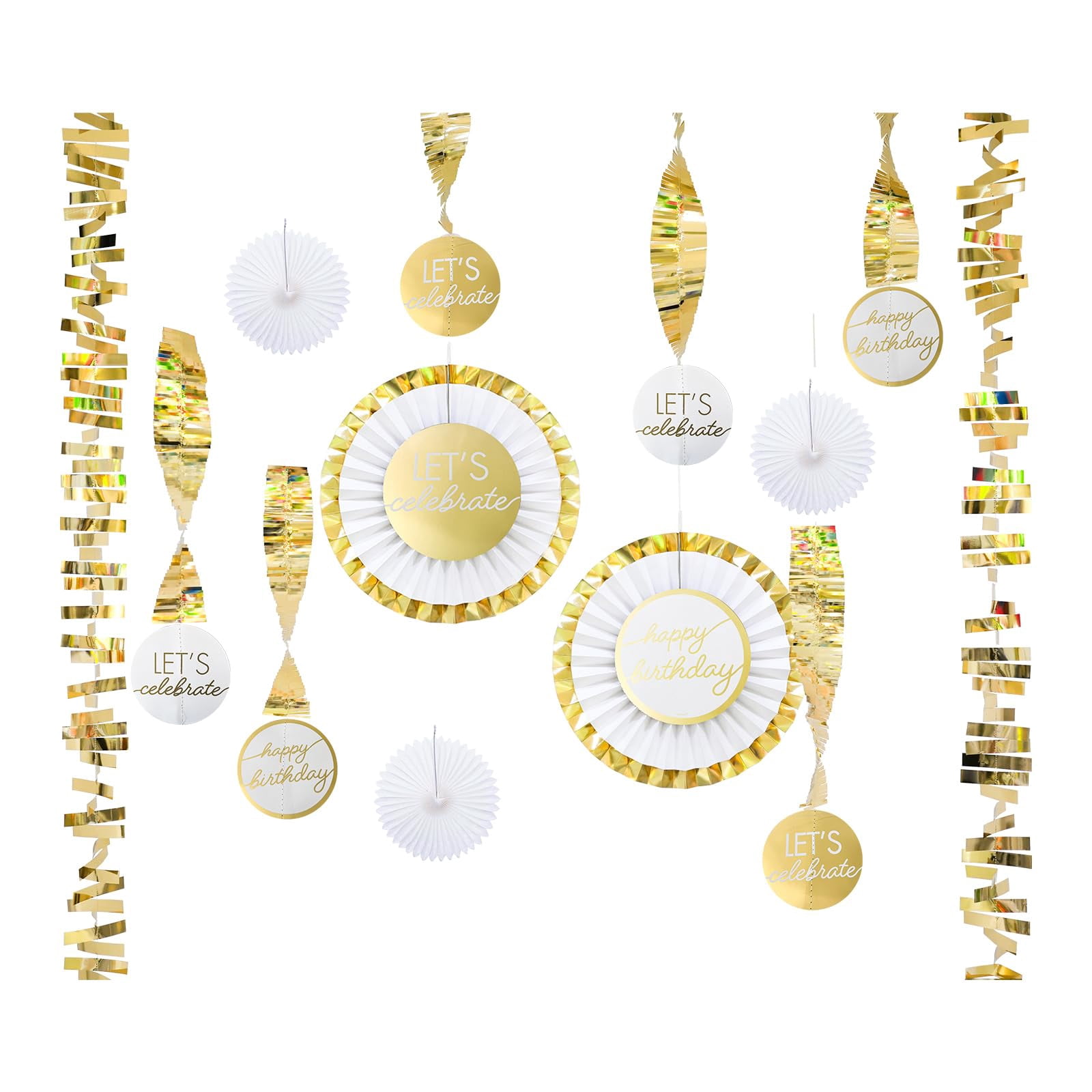 Gold Birthday Party Decorations Kit - BSL1 13PCS White & Metallic Gold ...