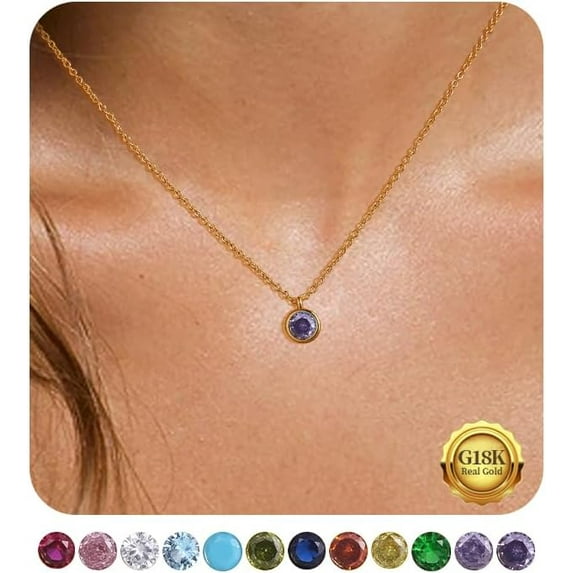 Gold Birthstone Necklace for Women,Dainty 14K Gold Plated Green Diamond ...