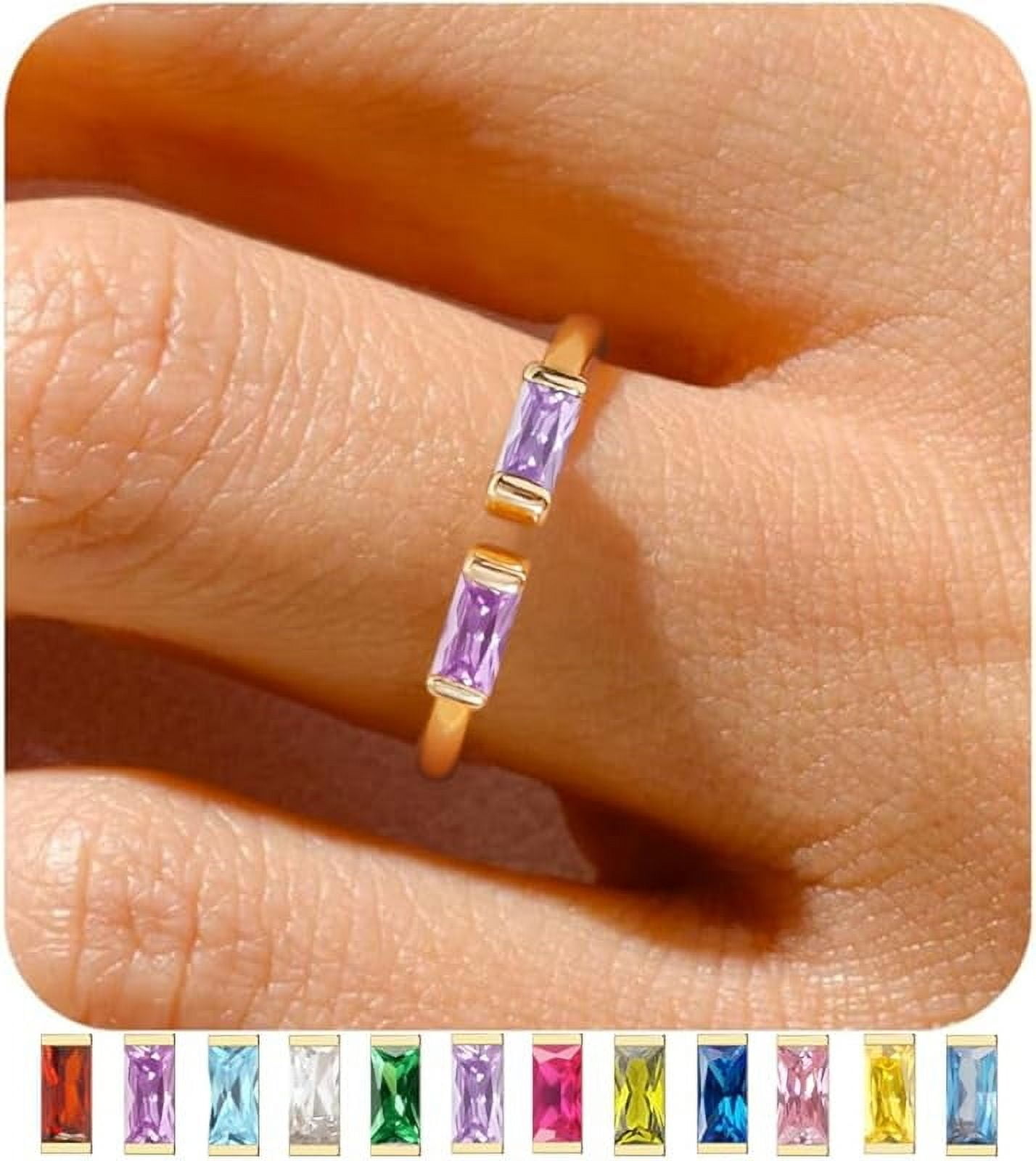 Gold Birthstone Rings for Women 14K Gold Plated Adjustable Rings Non ...