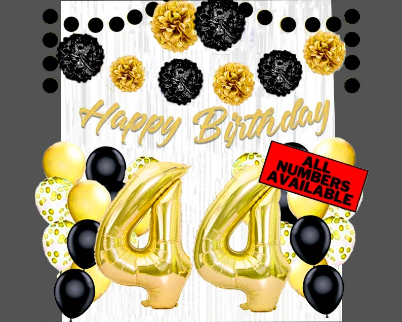 Gold & Black 44th Birthday Decorations - 40" Number Balloons & More ...