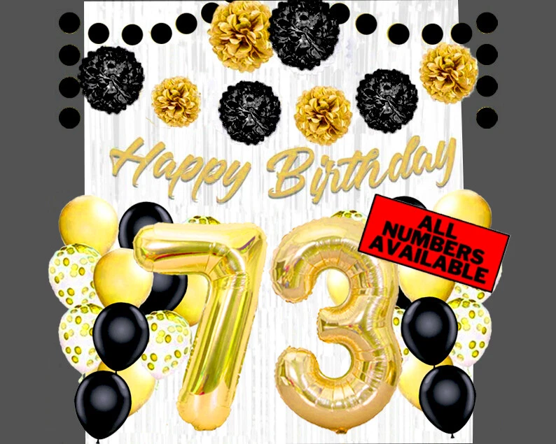 Gold & Black 73rd Birthday Decorations - 40" Number Balloons & More ...