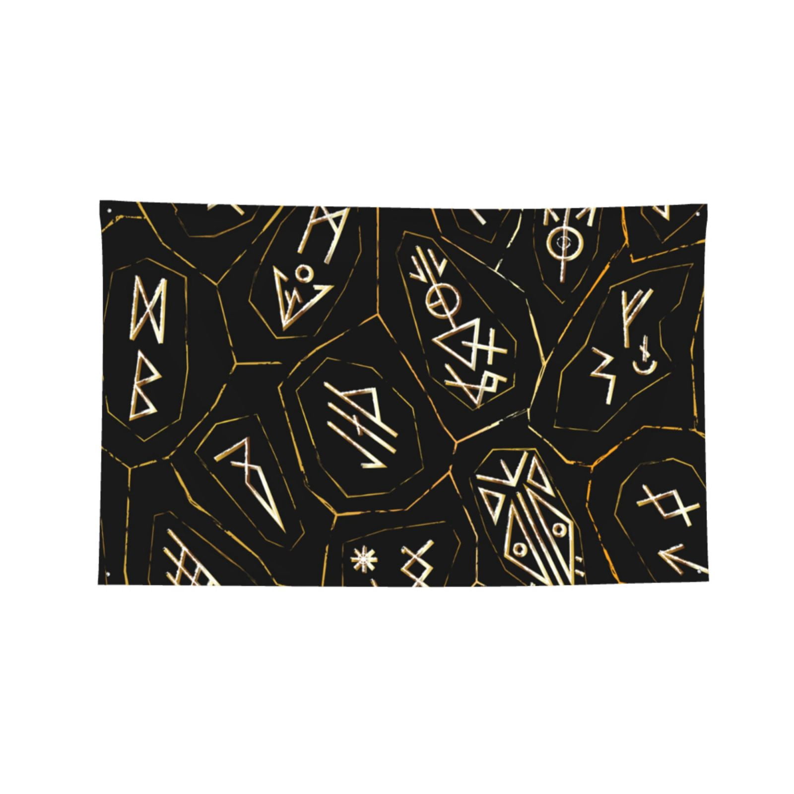 Gold Black Ancient Runes Four Hole Decorated Banner Flag for Garden ...