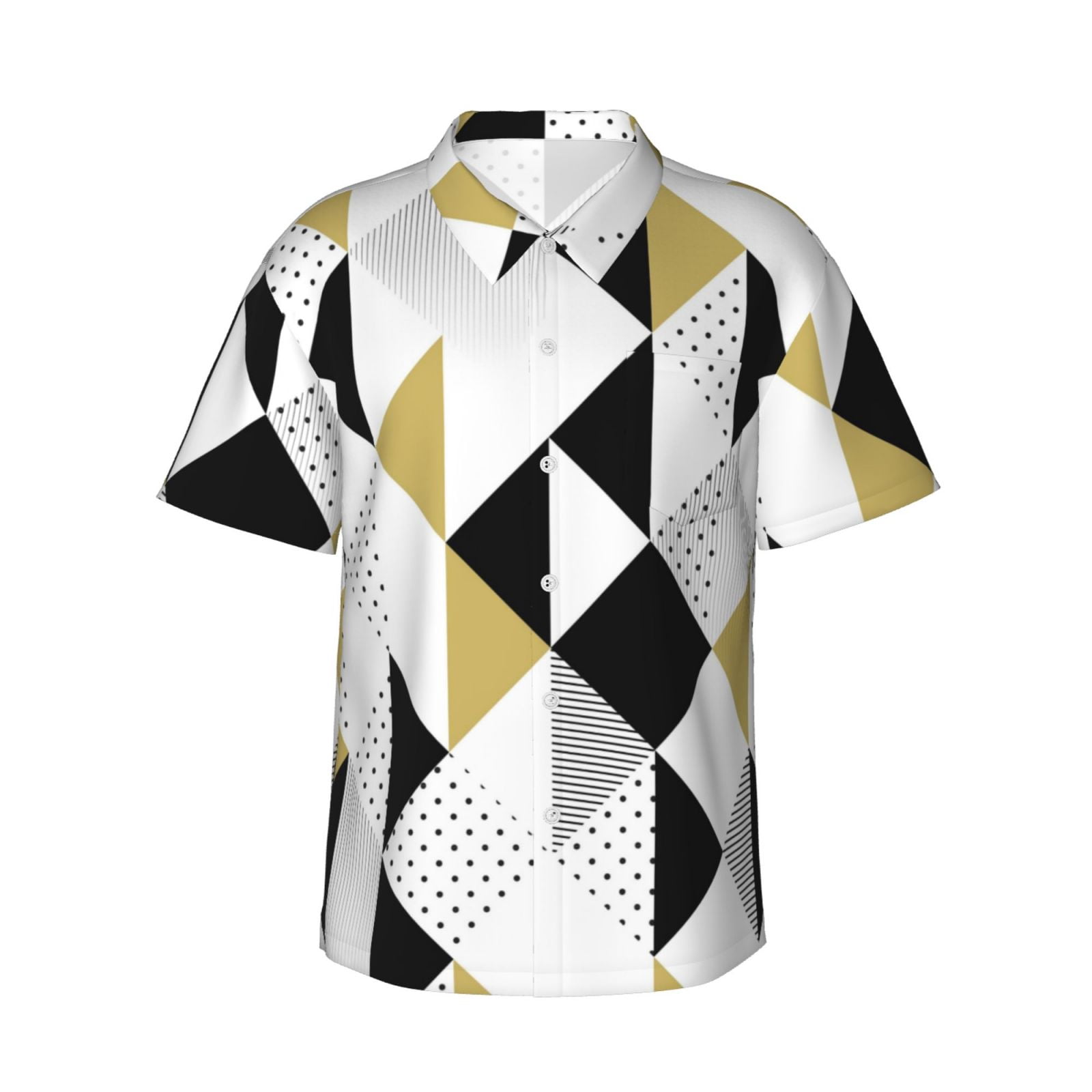 Gold Black And White Triangle Pattern Men's 3d Print Casual Button Down ...