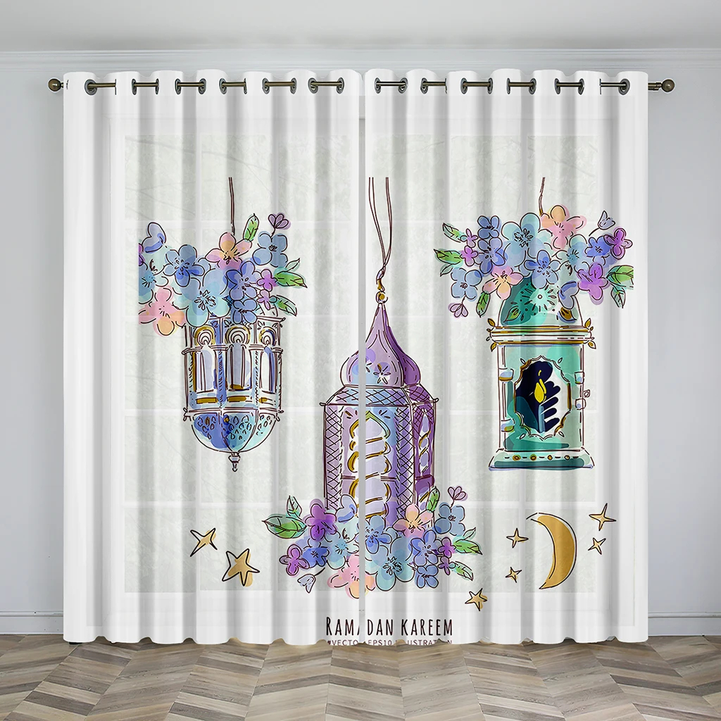 Gold Black Boho Ramadan Lslamic Muslim Kareem Light Thin Window Curtain ...