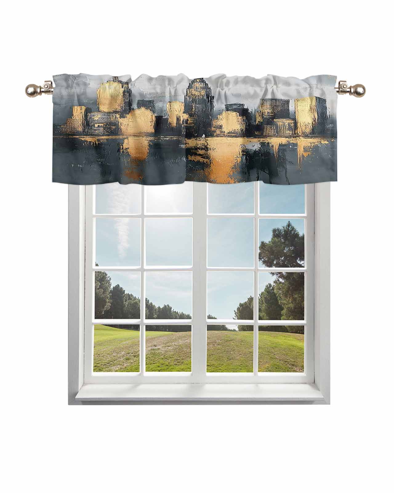 Gold Black Building Curtain Valance for Windows/Living Room/Kitchen ...