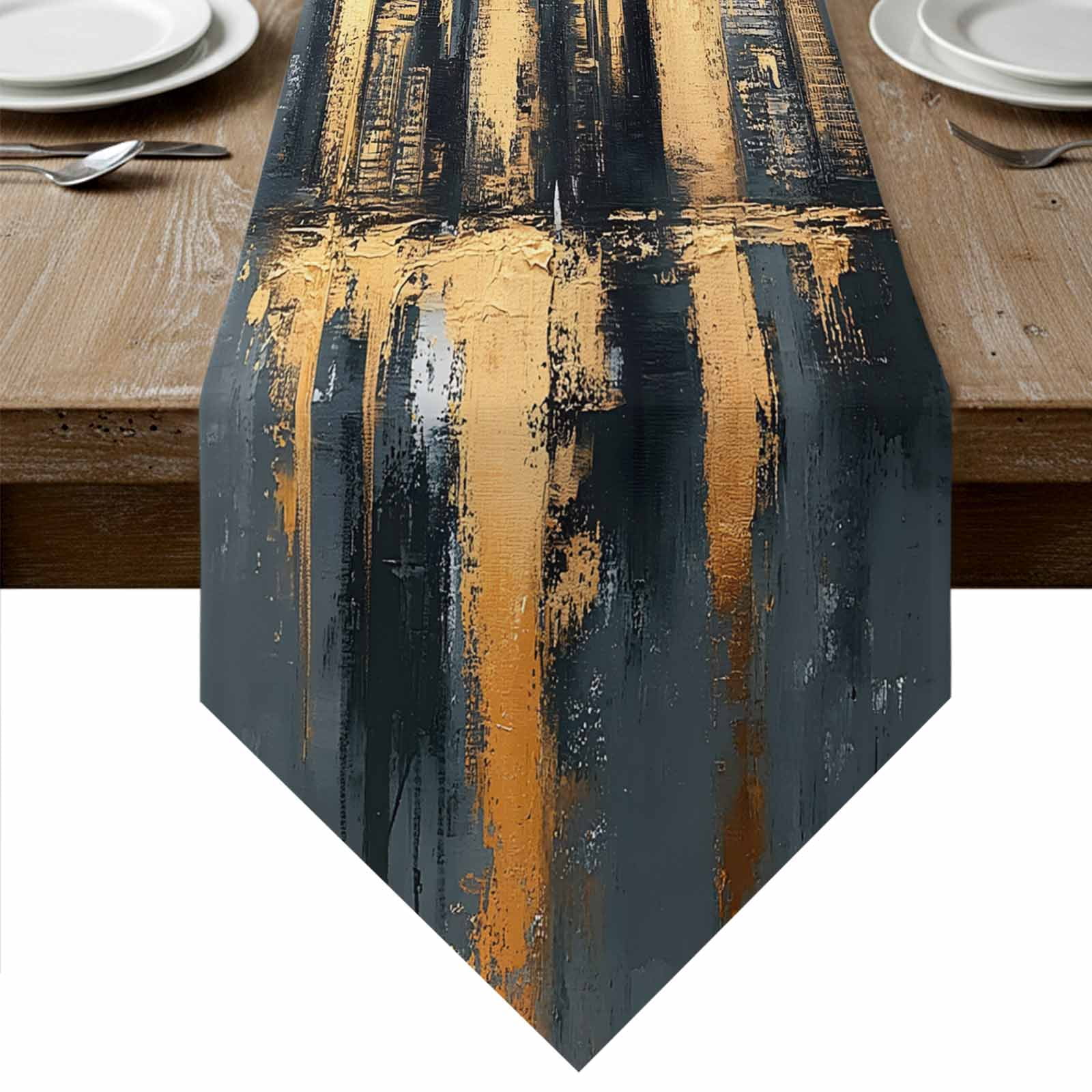 Gold Black Building Table Runner Linen Burlap Table Runner 72 Inches ...