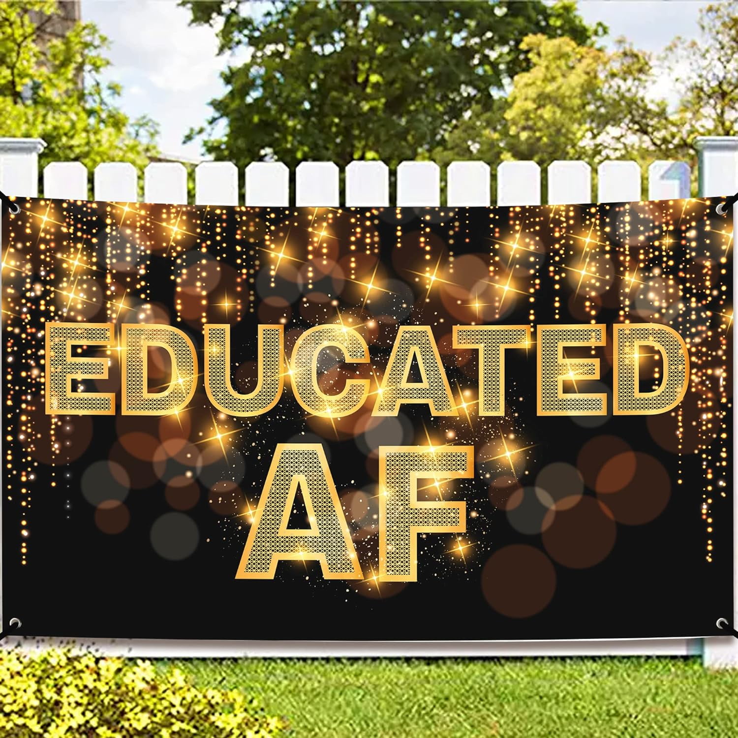 Gold and Black Educated AF Banner Large Graduation Banner, Black and ...