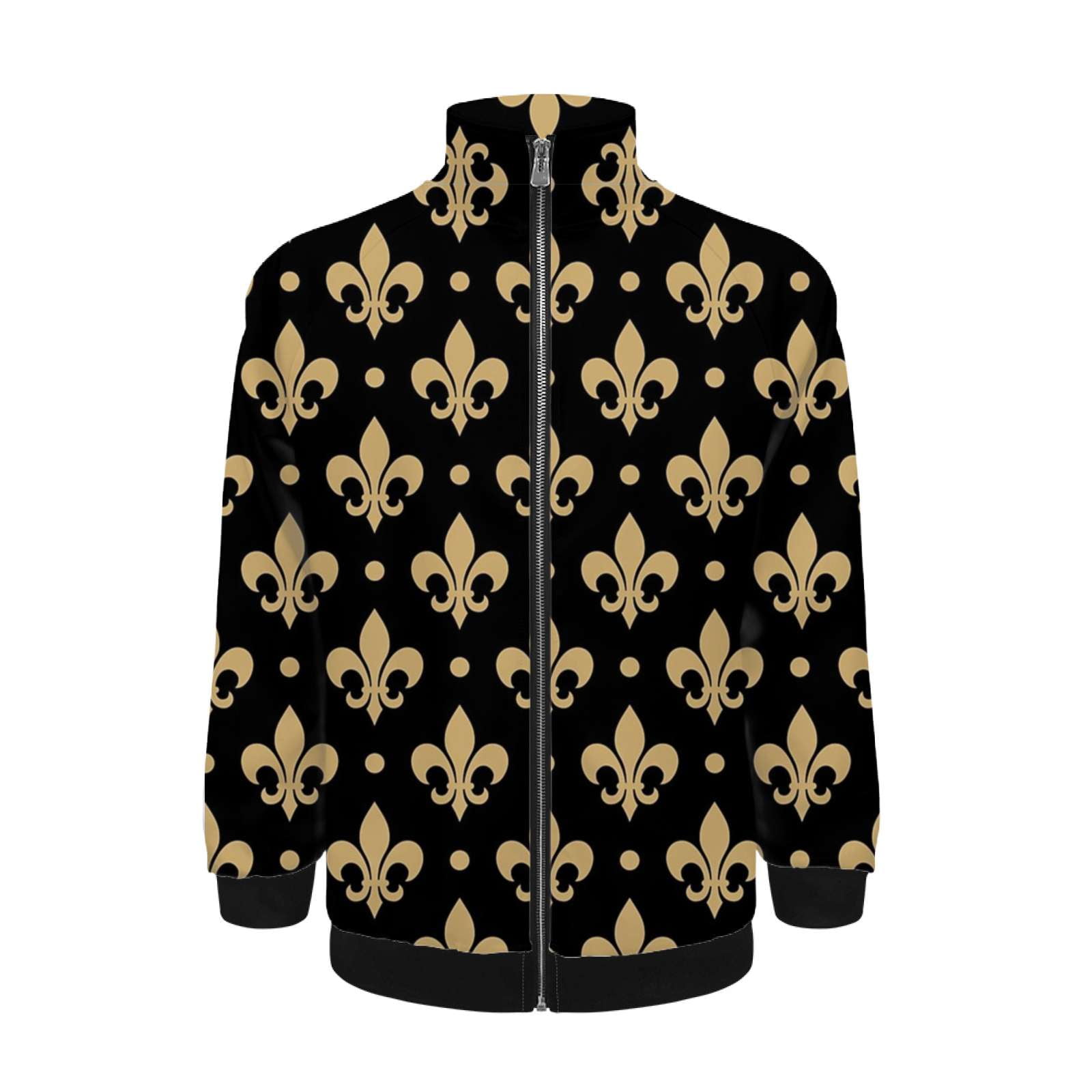 Gold & Black Fleur De Lis Jacket Men's Street Cool Long Sleeves Coat ...