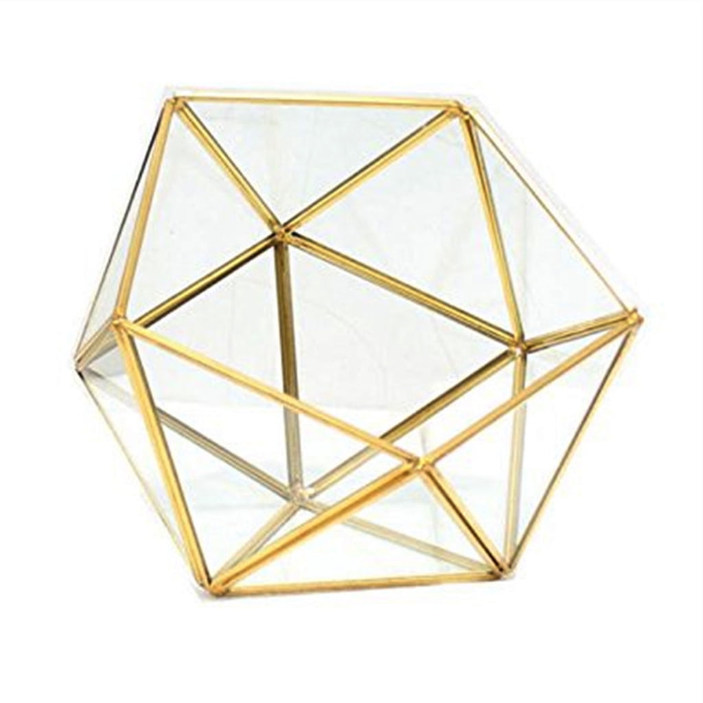 Gold Black Glass Geometric Terrarium Planter Pentagon Container Modern ...