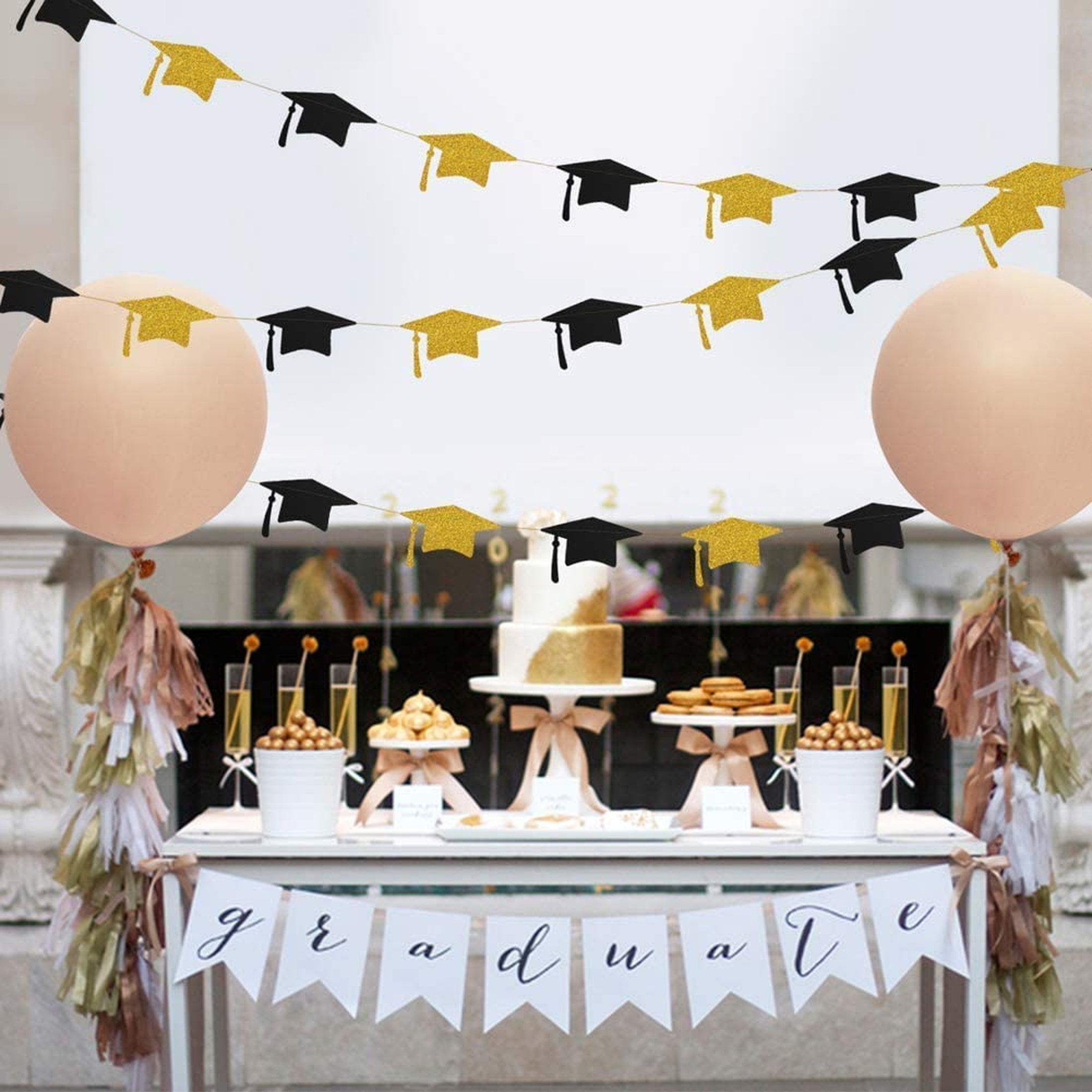 Gold Black Grad Cap Photo Clip Garland Kit - Congrats Grad Party ...