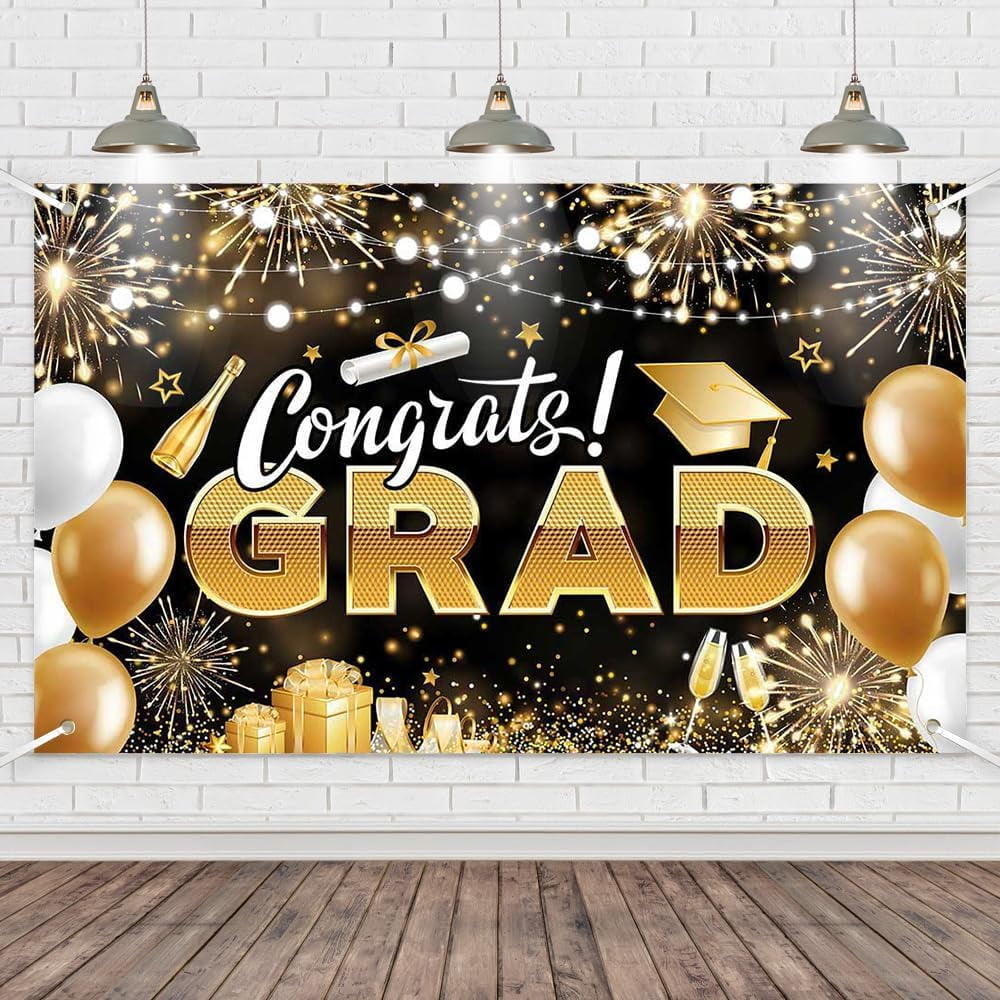 Gold and Black Graduation Decorations Banner Class of 2025 Backdrops ...