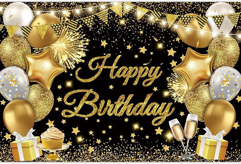 Gold Black Happy Birthday Backdrop Banner for Men Women Cocktail ...